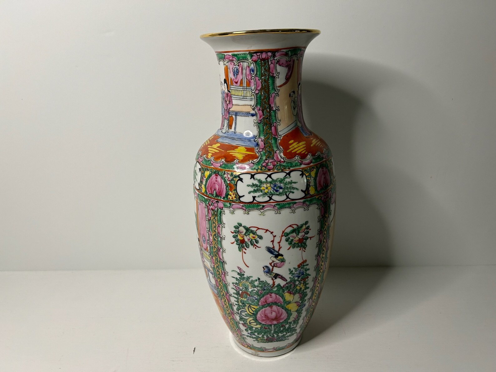 Large Vintage Famille Rose Vase With Flowers 16 Inches - Etsy