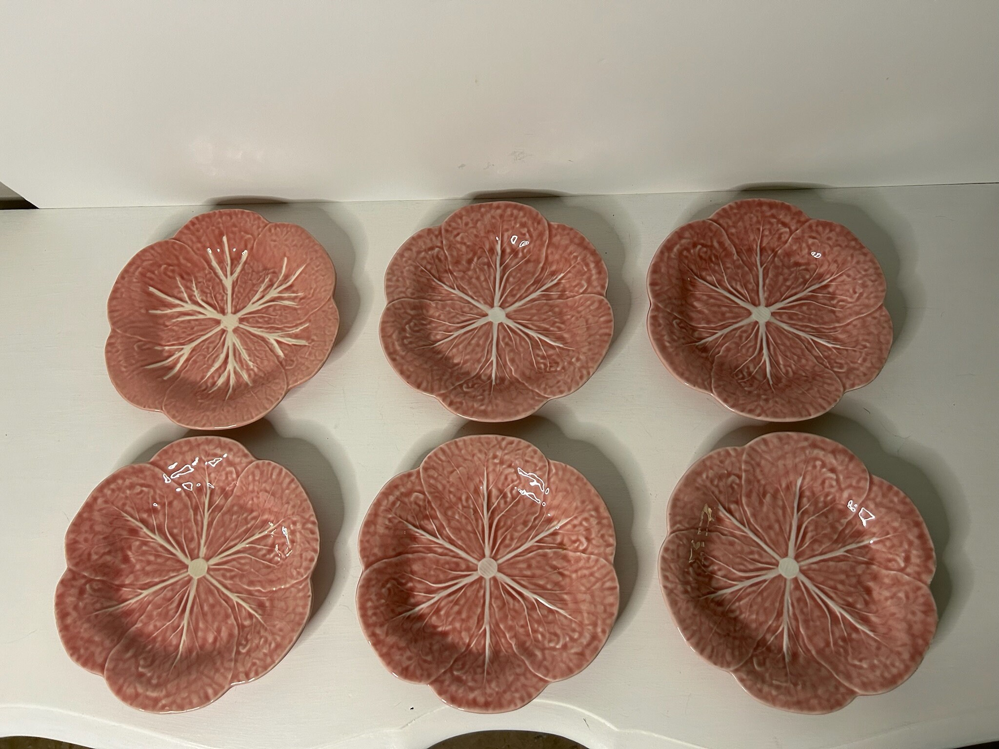 Vintage Pink Bordallo Pinheiro Cabbage Leaf Plates 9.25 Inches 12 ...