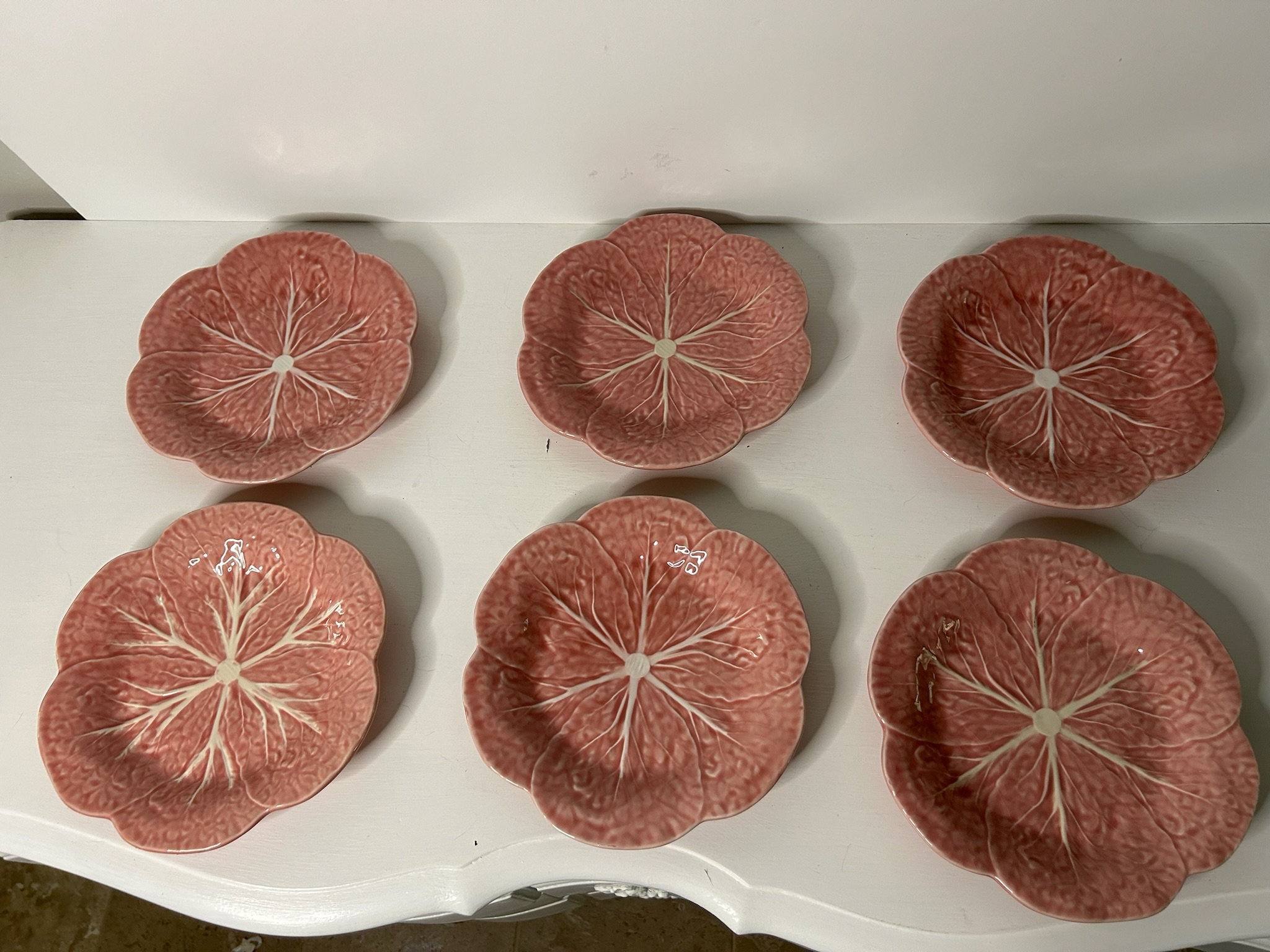 Vintage Pink Bordallo Pinheiro Cabbage Leaf Plates 9.25 Inches 12 ...