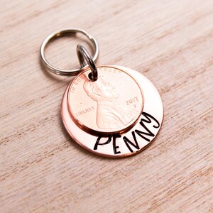Penny Pet ID Tag, Copper Penny Dog Name Tag, Dog Collar ID Charm, Cat ...