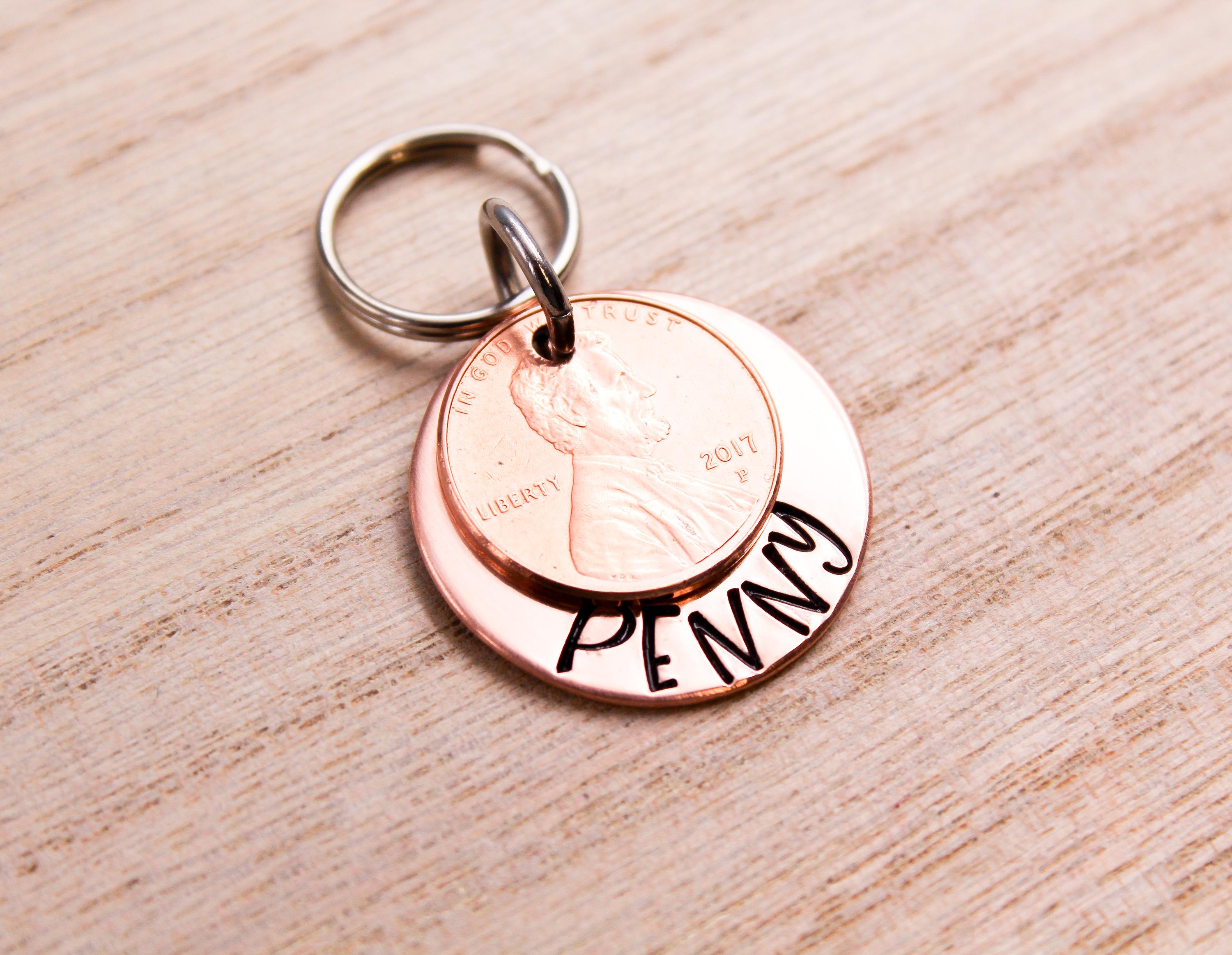 Penny Pet ID Tag, Copper Penny Dog Name Tag, Dog Collar ID Charm, Cat ...