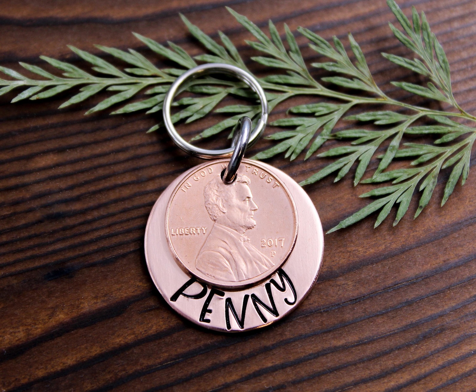 Penny Pet ID Tag, Copper Penny Dog Name Tag, Dog Collar ID Charm, Cat ...