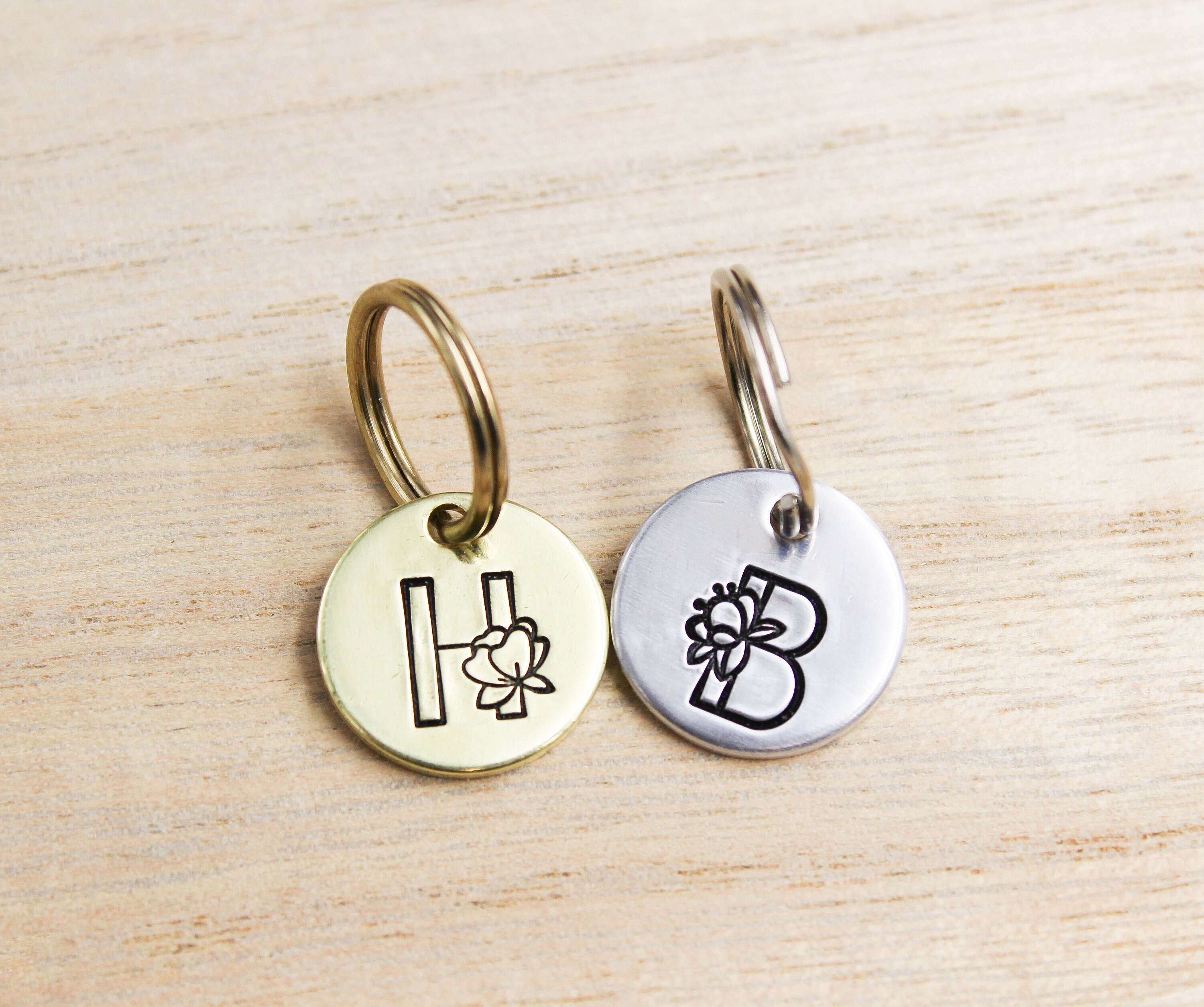 Flower Monogram Pet ID Tags, Dainty Pet ID Charm, Initial Dog Tag ...