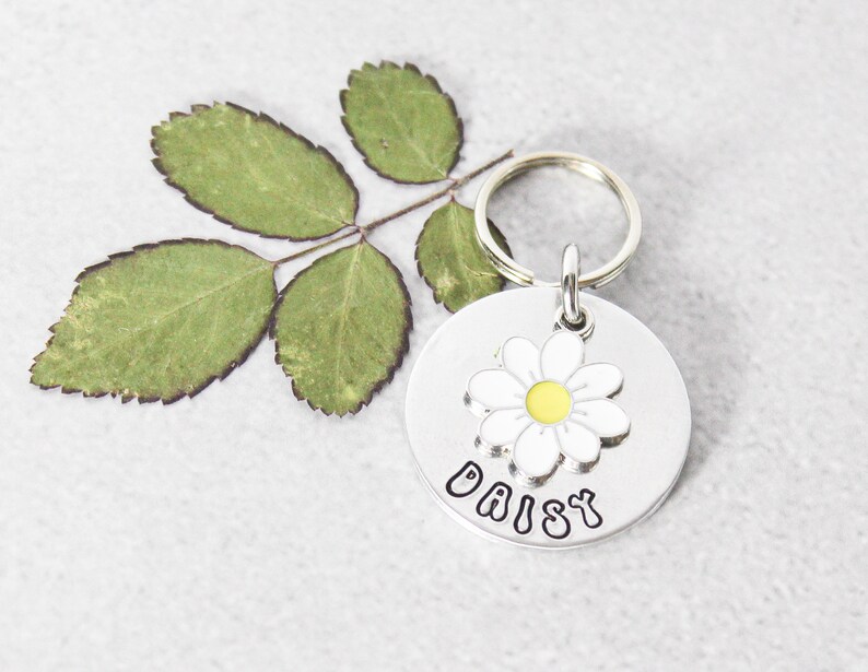 Daisy Pet ID Tag, Daisy Flower Dog Name Tag, Floral Cat Tags, Boho Dog ...