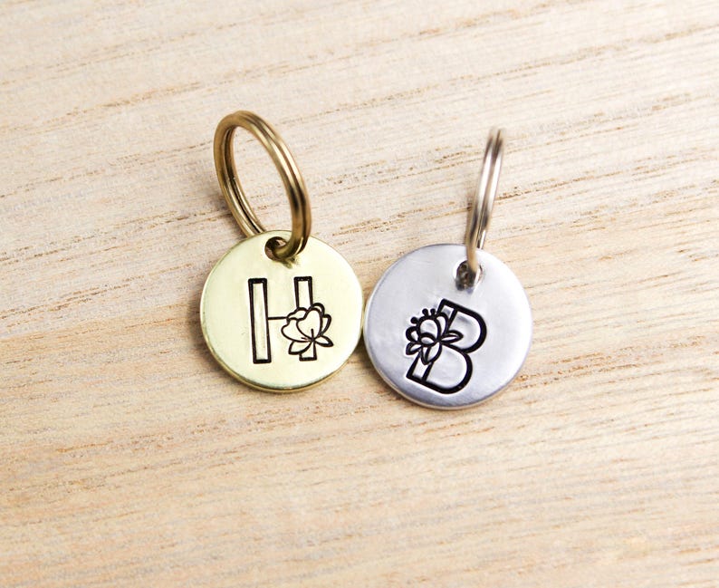 Flower Monogram Pet ID Tags, Dainty Pet ID Charm, Initial Dog Tag ...