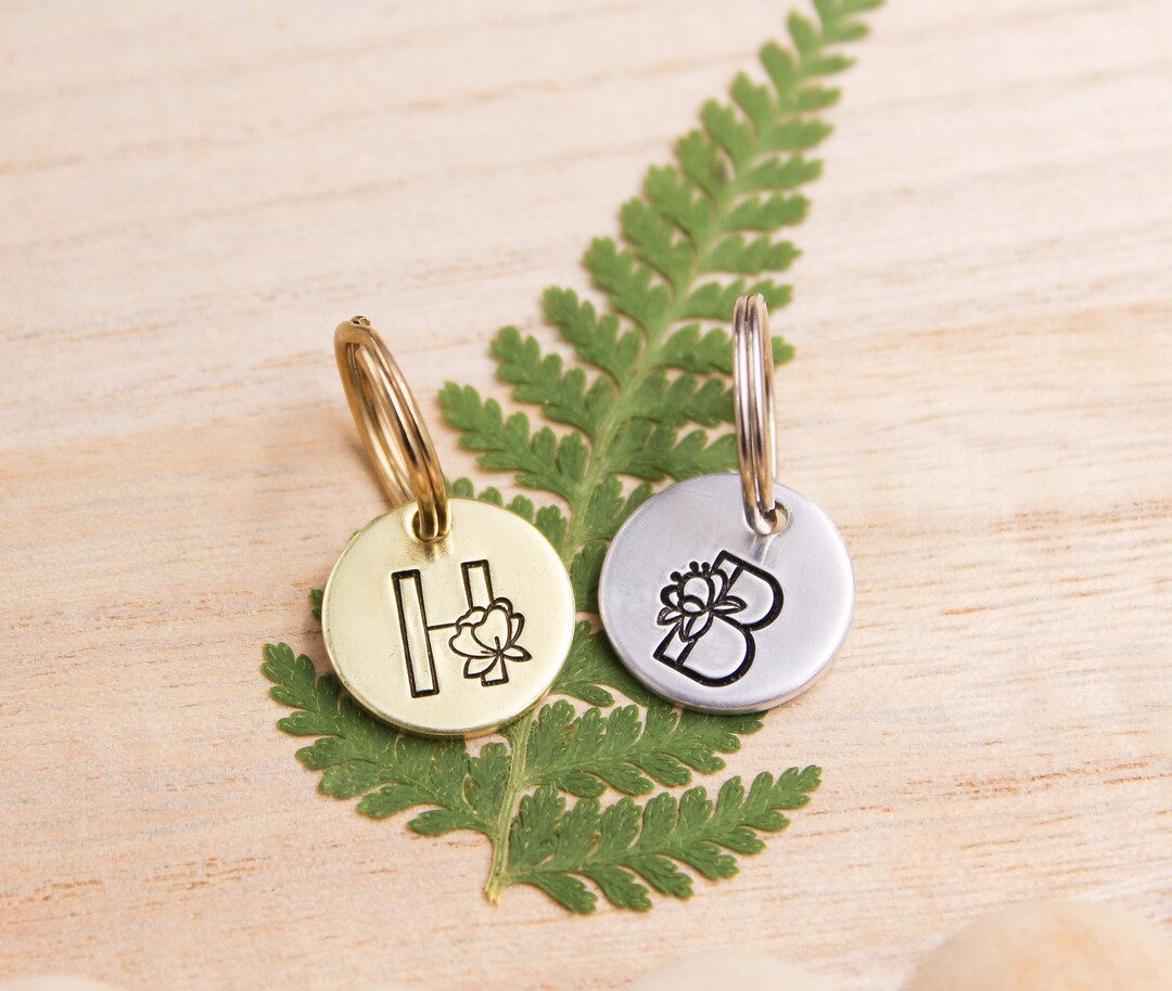 Flower Monogram Pet ID Tags, Dainty Pet ID Charm, Initial Dog Tag ...