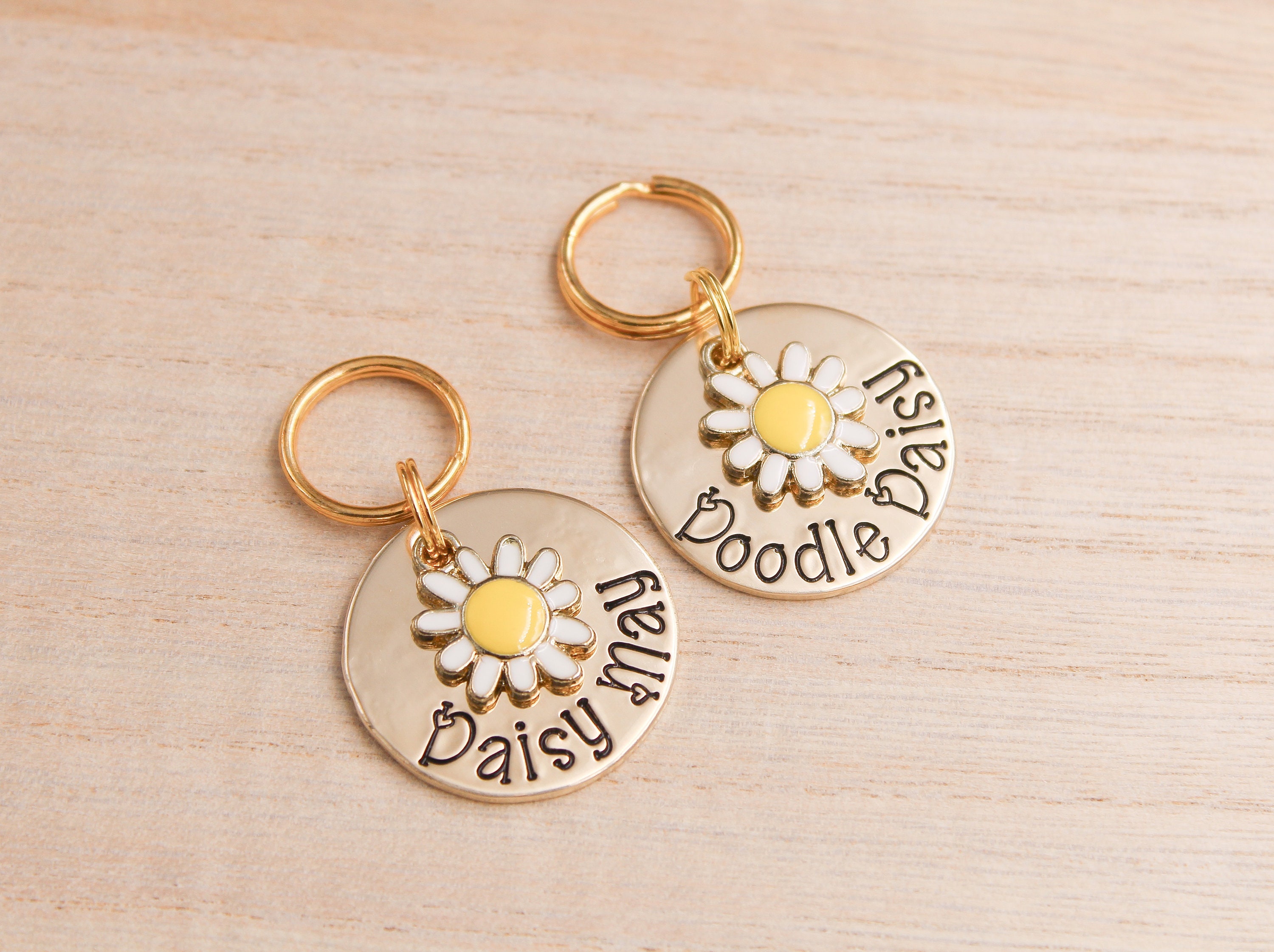 Daisy Pet ID Name Tag, Gold Brass Daisy Dog Tags, Flower Cat Tag Charm ...
