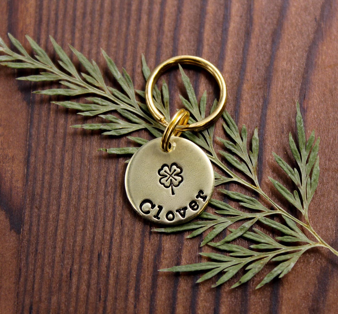 Tiny Clover Pet Name Tag, 4 Leaf Clover Cat ID Tag, Small Dog ID Charm ...