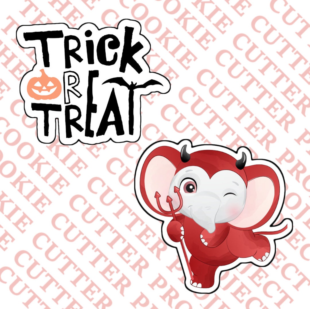 Halloween Devil Elephant and Trick or Treat Sign Cookie Cutter Set of 2 ...