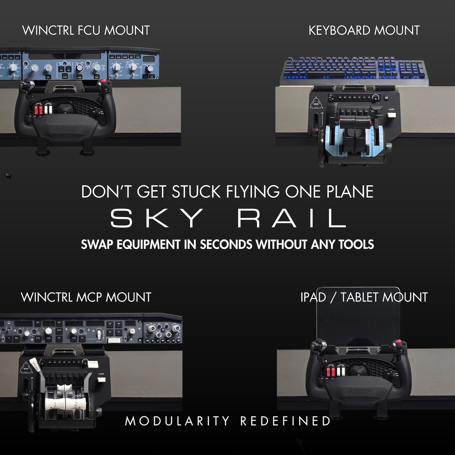 SKY RAIL モジュラーマウント（WinCtrl / Winwing 737 MCP、Honeycomb Alpha / Bravo用 ...