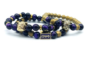 Omega Psi Phi Mens Inspired Beaded Bracelet Purple and Gold - Etsy