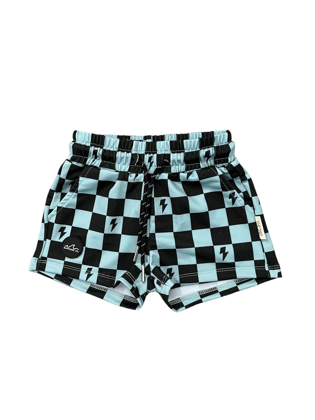NEW! Black/blue Checkered Swim Shorts, Hybrid Swim Trunks, Boy ...