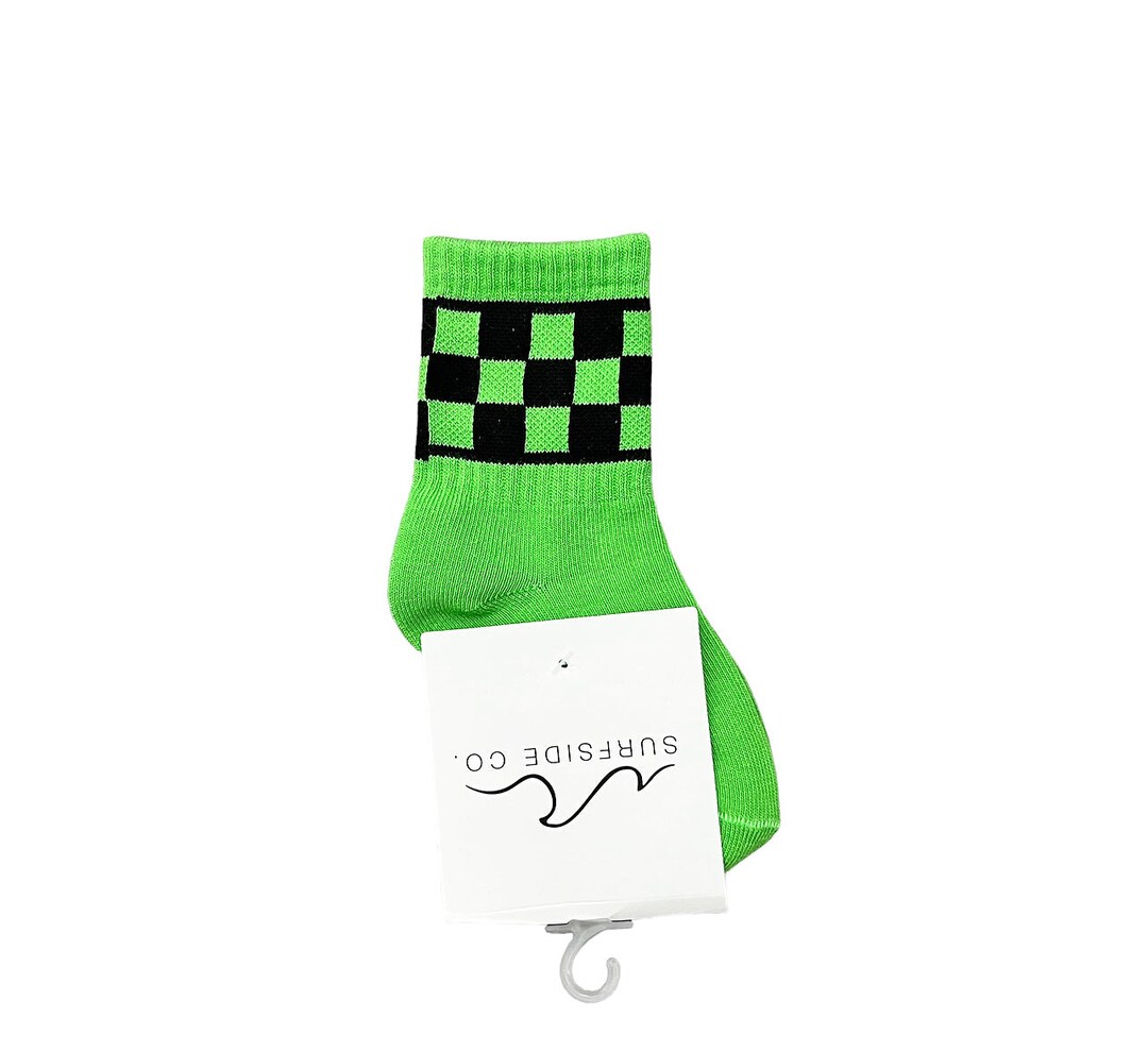 NEW! Neon Green Checkerboard Socks- Infant, Toddler, Child, Kid, Teen ...