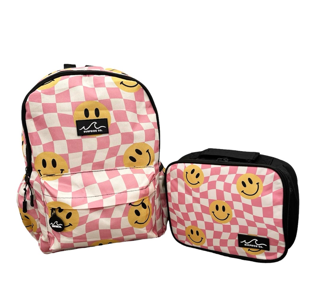 Groovy Pink Smiley Check, BACK TO SCHOOL, School Bag, Backpack, Lunch ...
