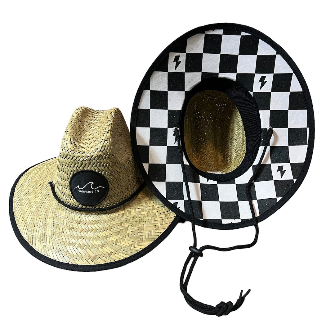 NEW! B/W Checkered Bolt Baby Straw Hat, Toddler Straw Hat, Kid Straw ...