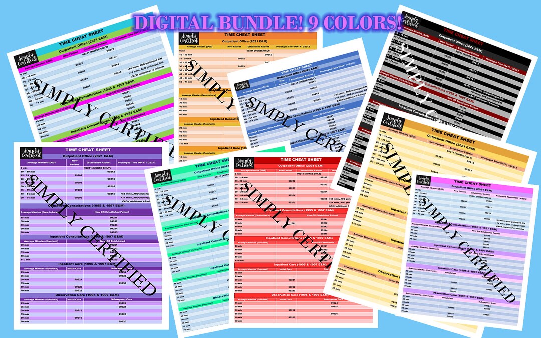 95, 97, and 2021 E&M Time-based Coding Cheat Sheets in 9 Beautiful ...