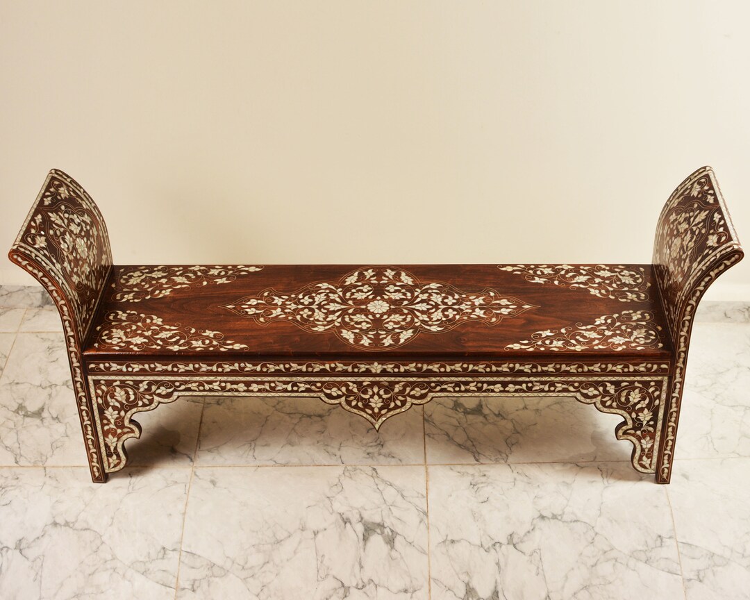 Inlaid With Mother of Pearl Bench – Hand Bench – Handmade – Wooden Seat ...