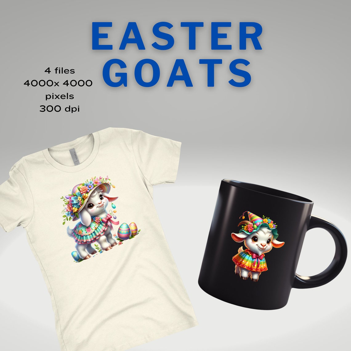Easter Goats PNG, Four Designs for Stickers, Mugs, Tumblers or Shirts ...