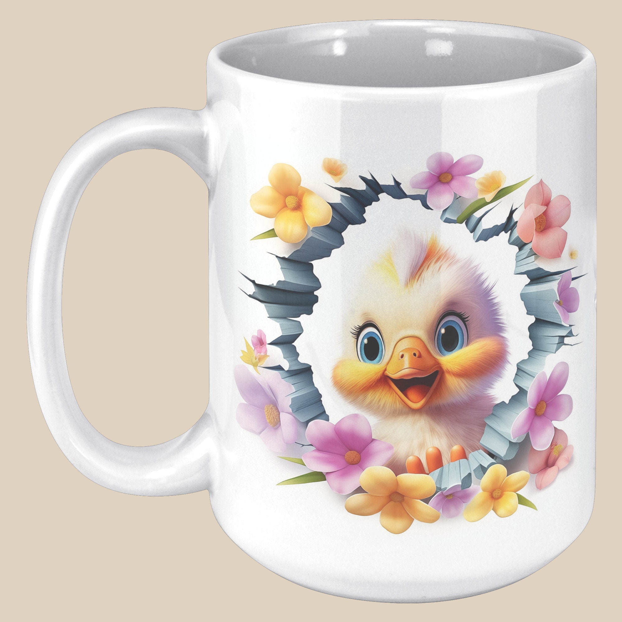 3D Crack in a Wall Easter Chick Mug Design, Flower Mug Sublimation ...