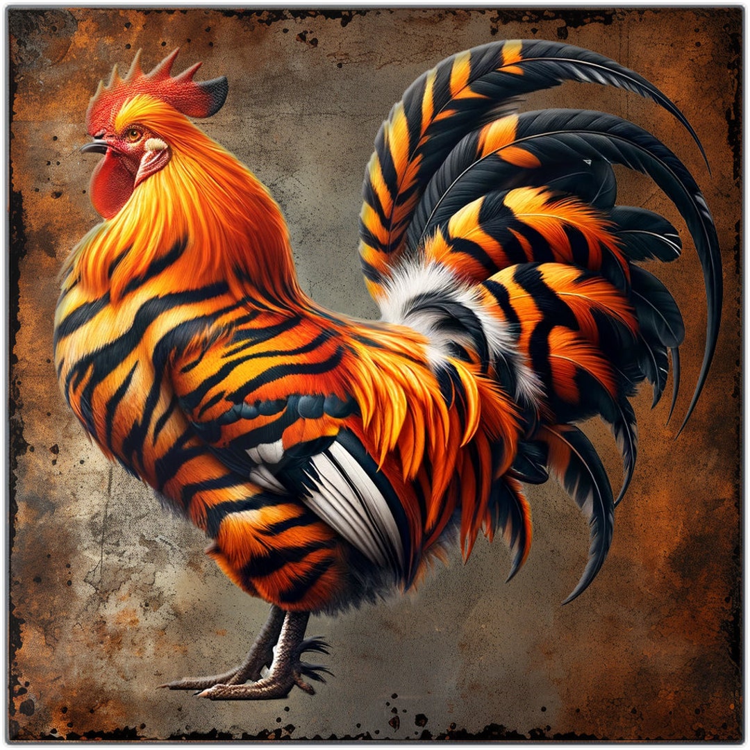 Tiger Rooster Exotic Animal Series Rustic Metal Print - Etsy