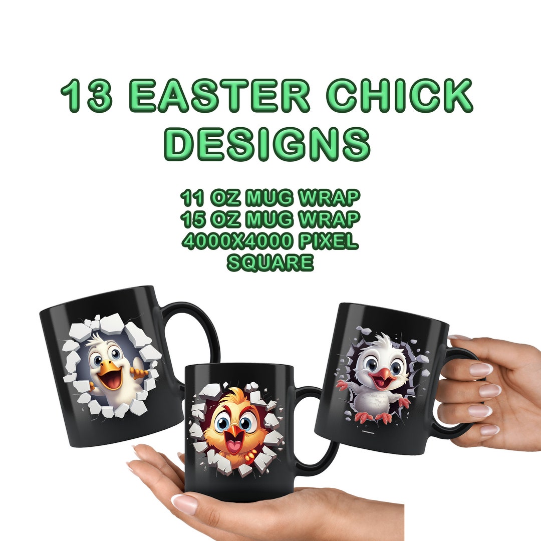 3D Crack in a Wall Easter Chick Mug Design, Flower Mug Sublimation ...