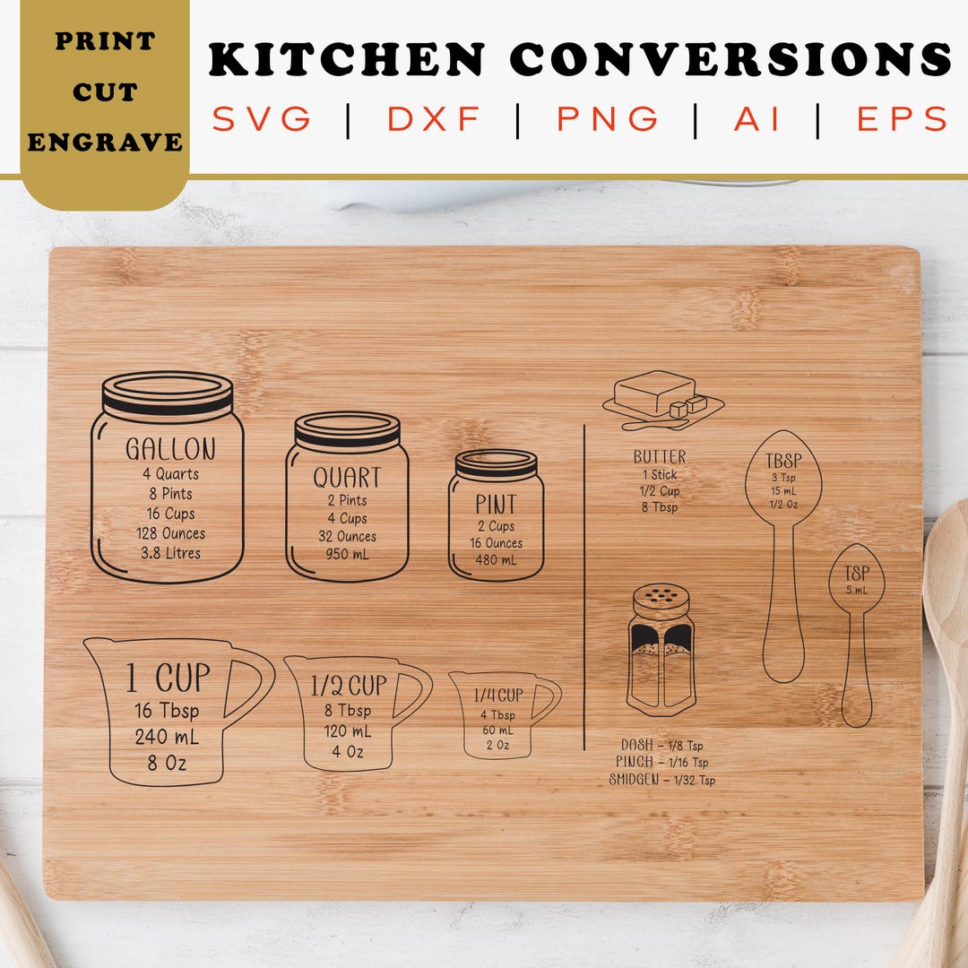 Kitchen Conversion Chart SVG | Cutting Board Design File | Cooking ...