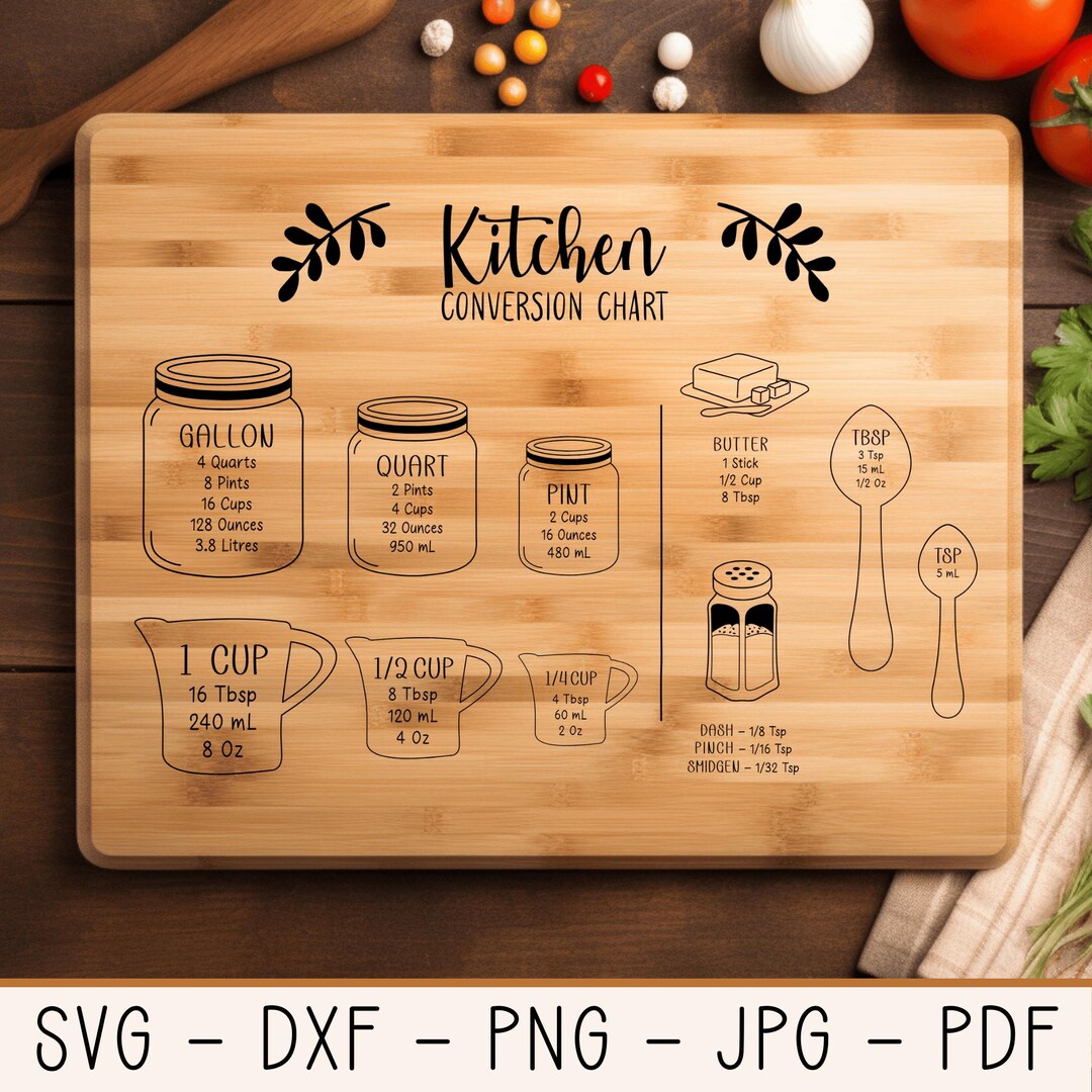 Kitchen Conversion Chart SVG | Cutting Board Design File | Cooking ...