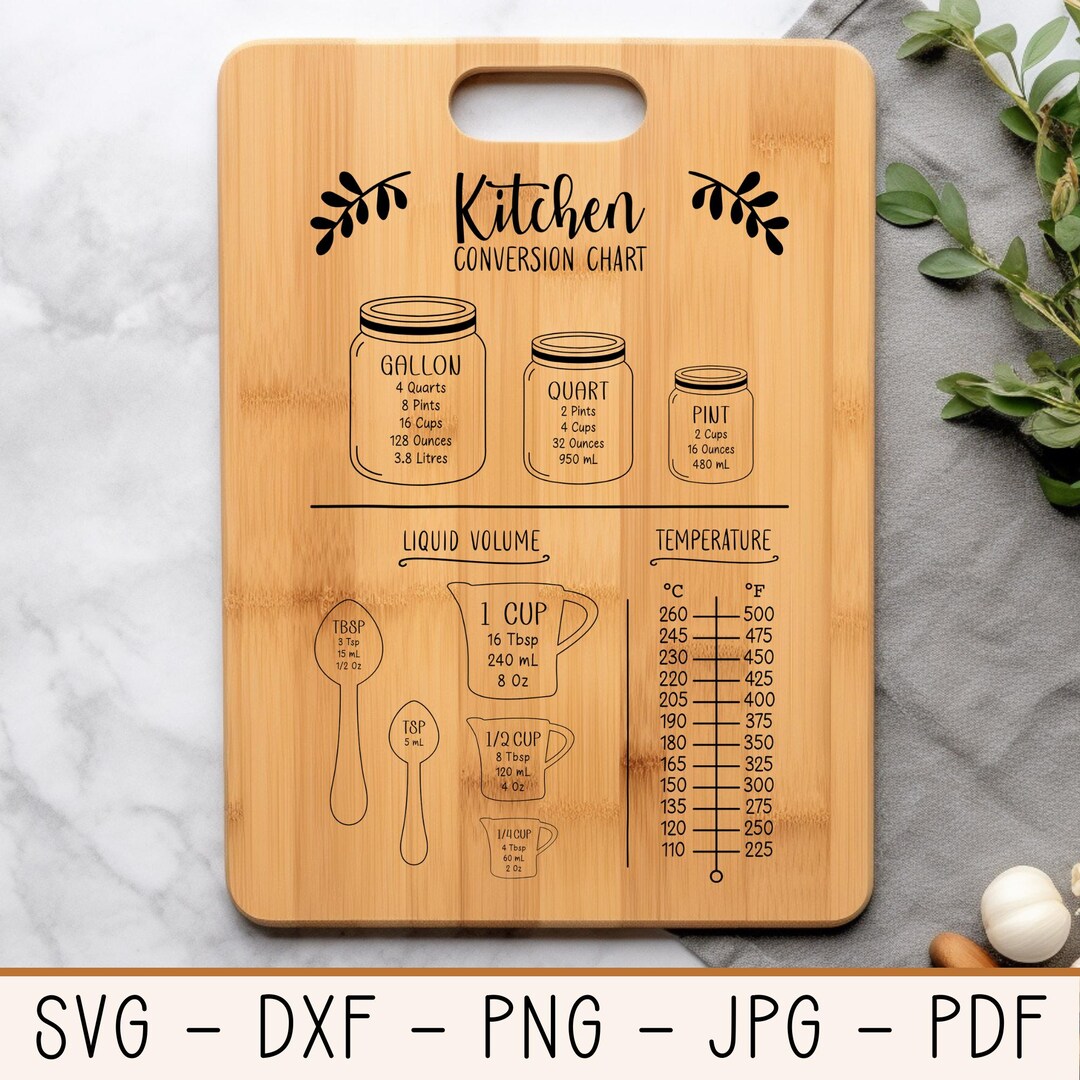 Kitchen Conversion Chart SVG | Cutting Board Design File | Cooking ...