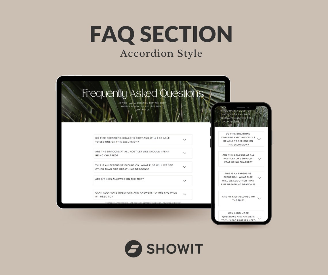 FAQ Template for Showit Website- Accordion Style, Accordian Style, Add ...
