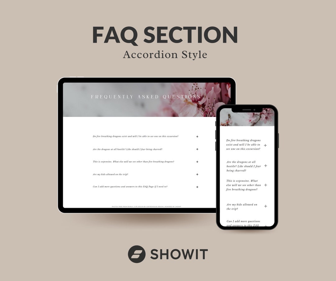 FAQ Template for Showit Website- Accordion Style, Accordian Style, Add ...