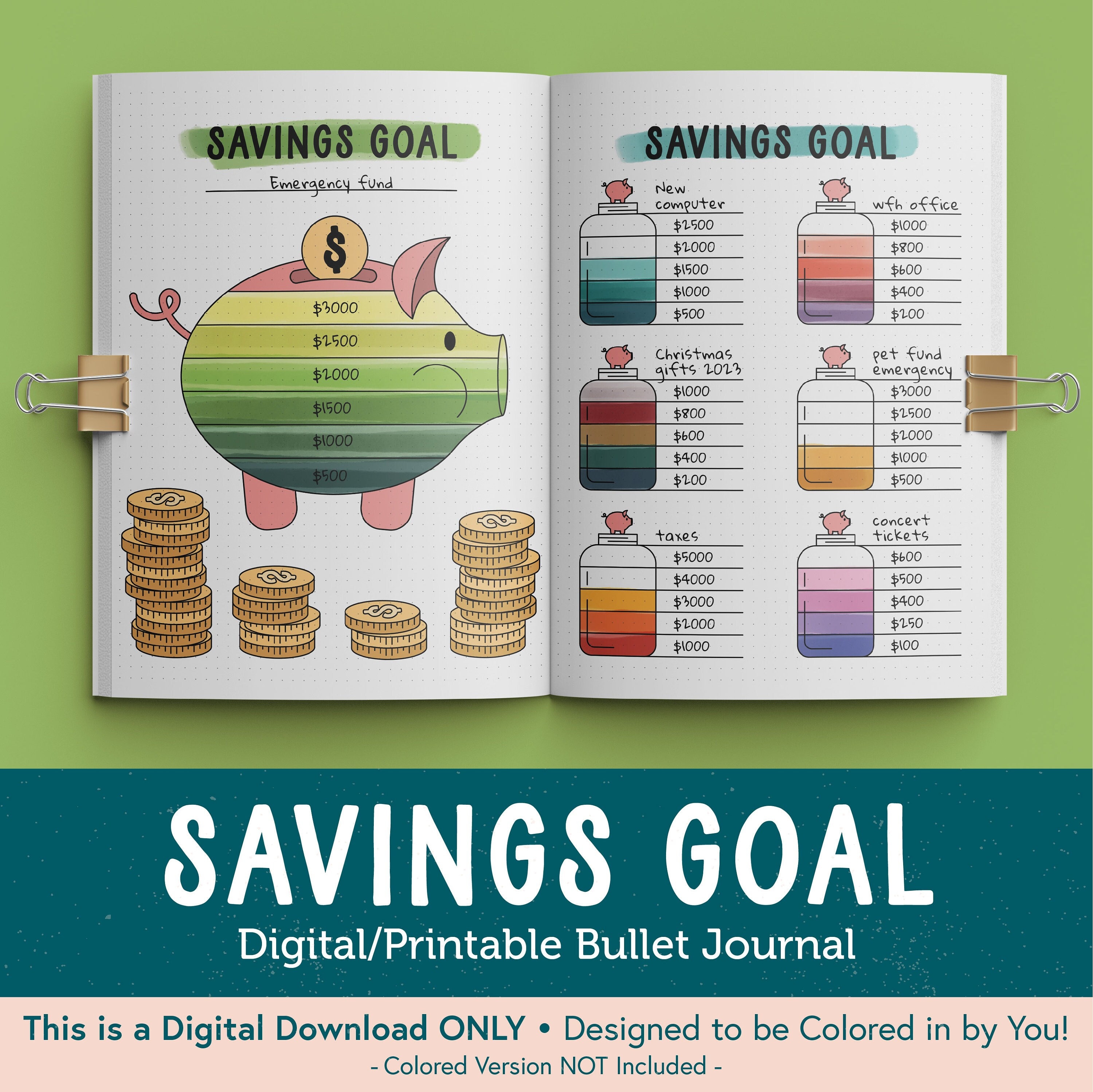 Savings Goal Trackers • Big and Small Savings • BUJO Layouts • Digital ...