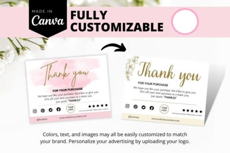 Editable Thank You Card Template Canva Thank You Card DIY - Etsy UK