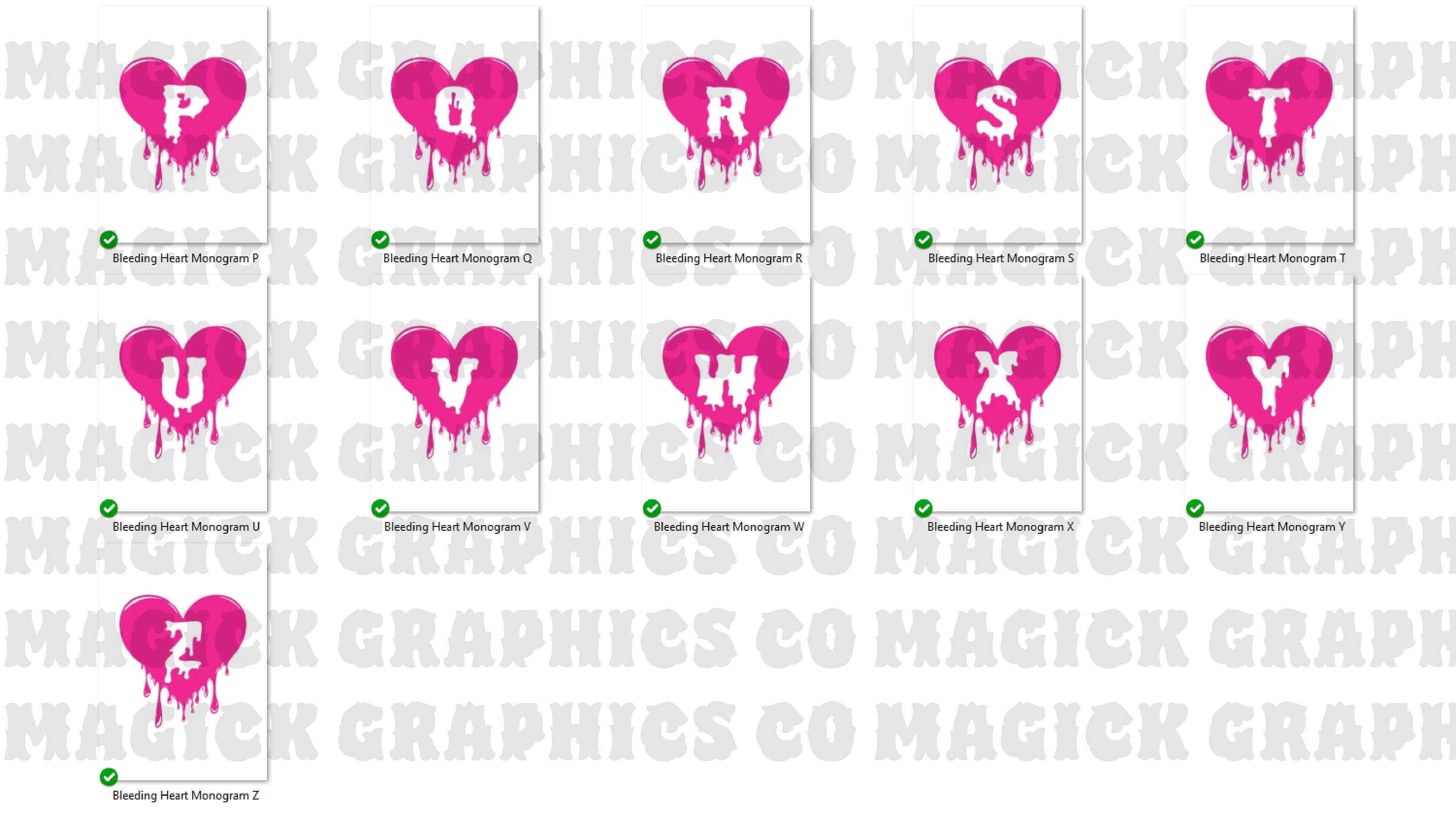 Bleeding Heart Monogram Alphabet A-Z SVG, PNG, DXF Cut File for Cricut ...