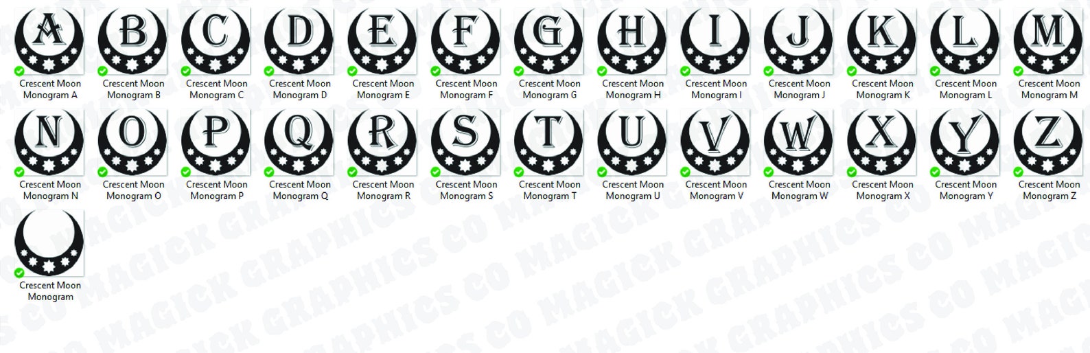 Crescent Moon and Stars Monogram - SVG DXF PNG Files for Cricut ...