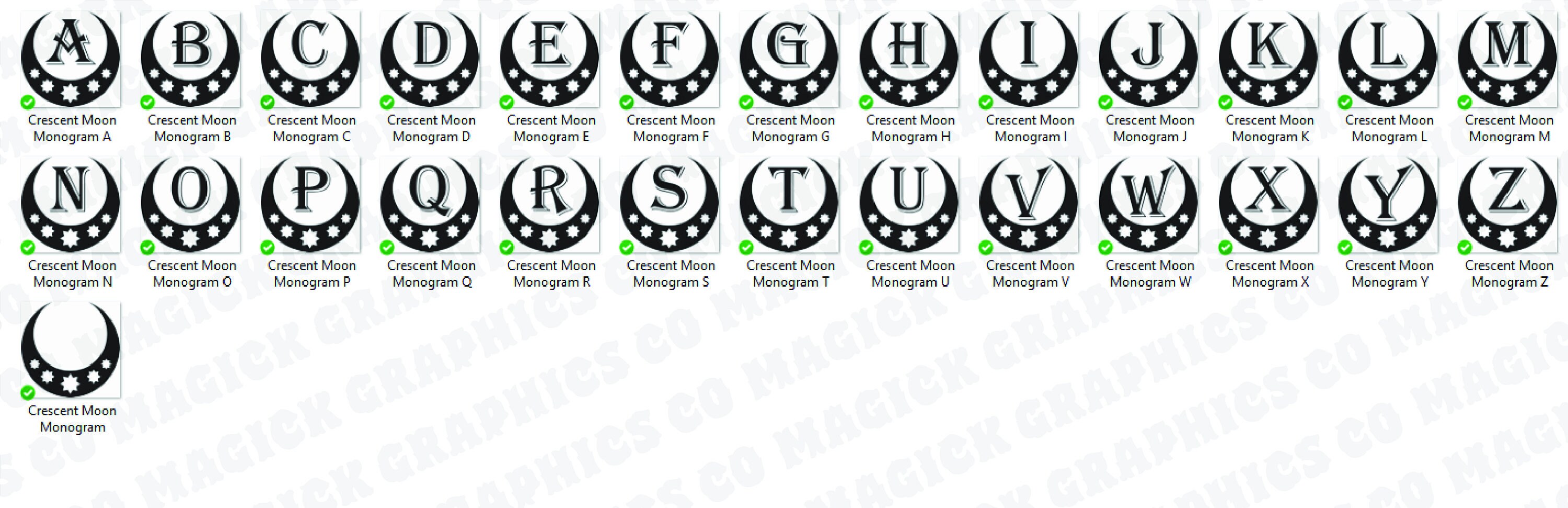 Crescent Moon and Stars Monogram - SVG DXF PNG Files for Cricut ...
