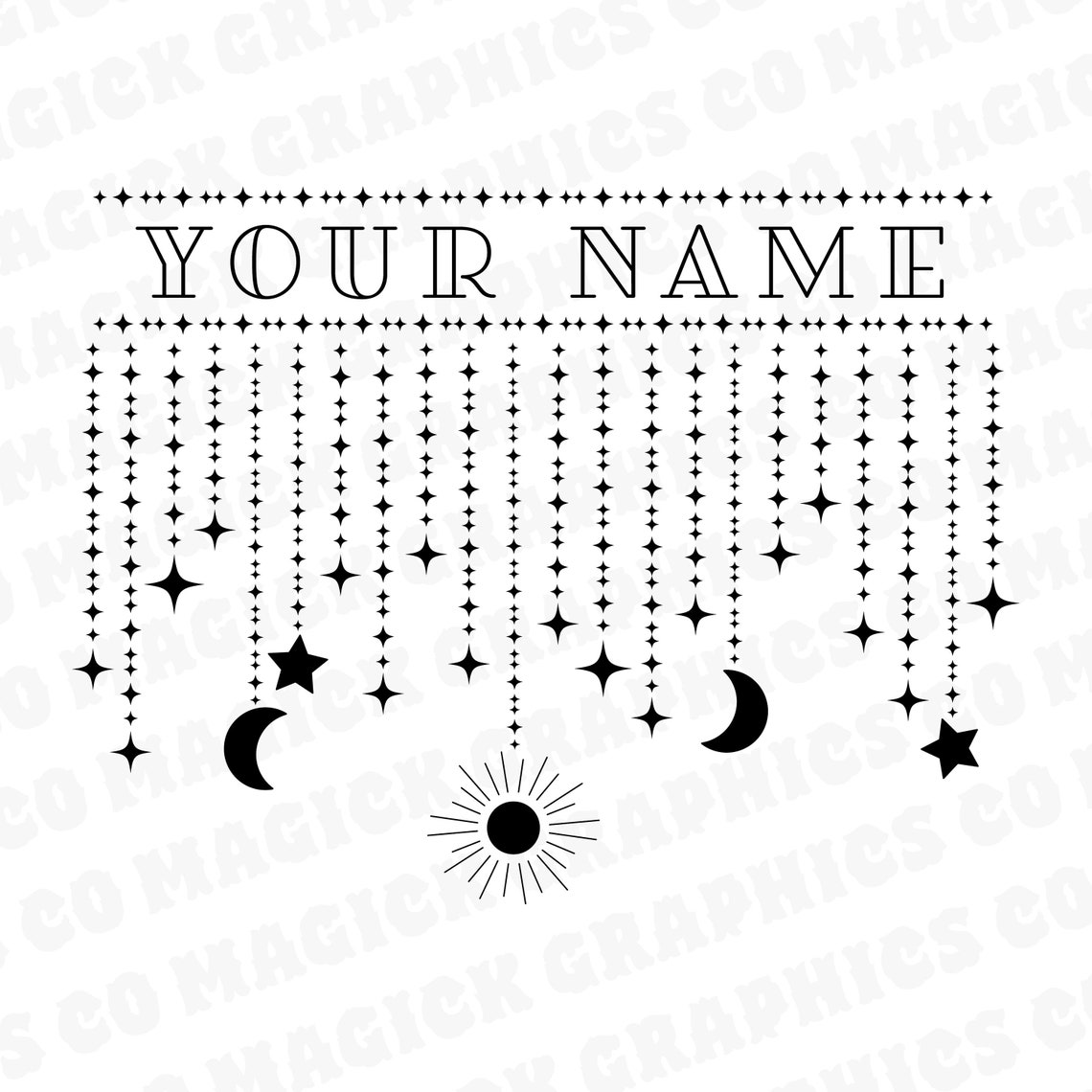 Stars, Moon, and Sun - Celestial Name Frame - SVG PNG DXF Files for ...