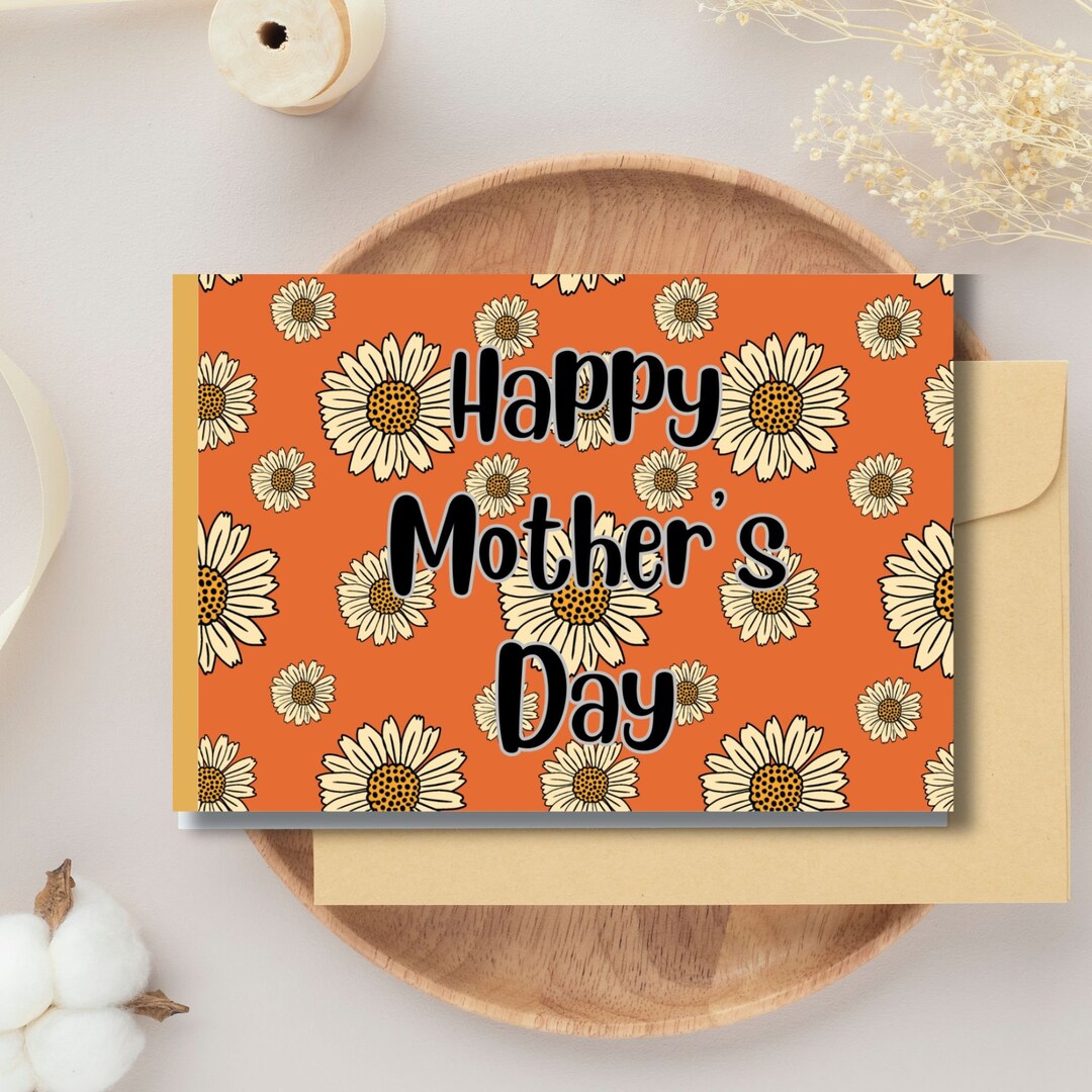 Retro Happy Mothers Day Card Printable Mothers Day Card Instant