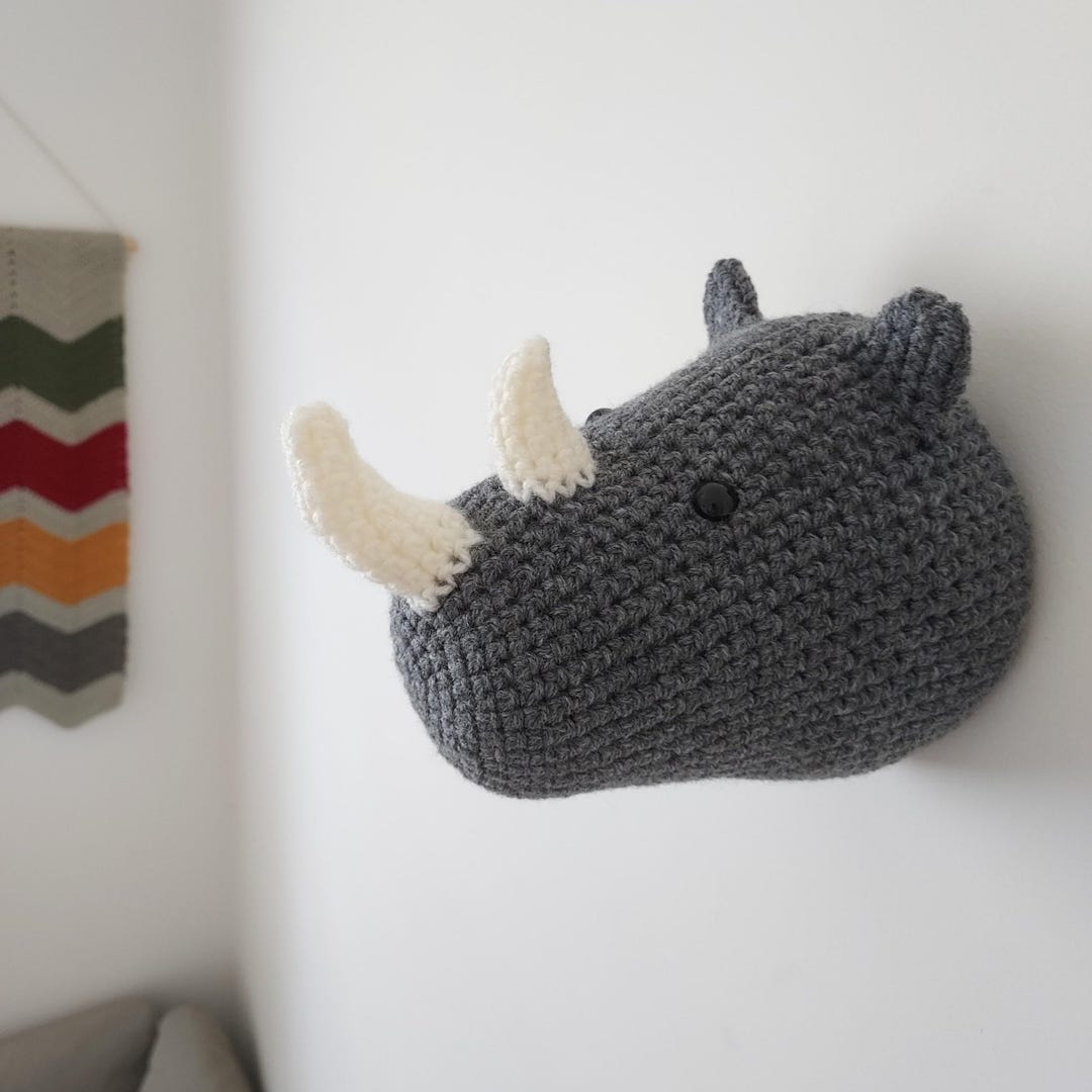 Rhino Head Wall Mount Crochet Rhino, Wall Decor Kids Room, Australian ...