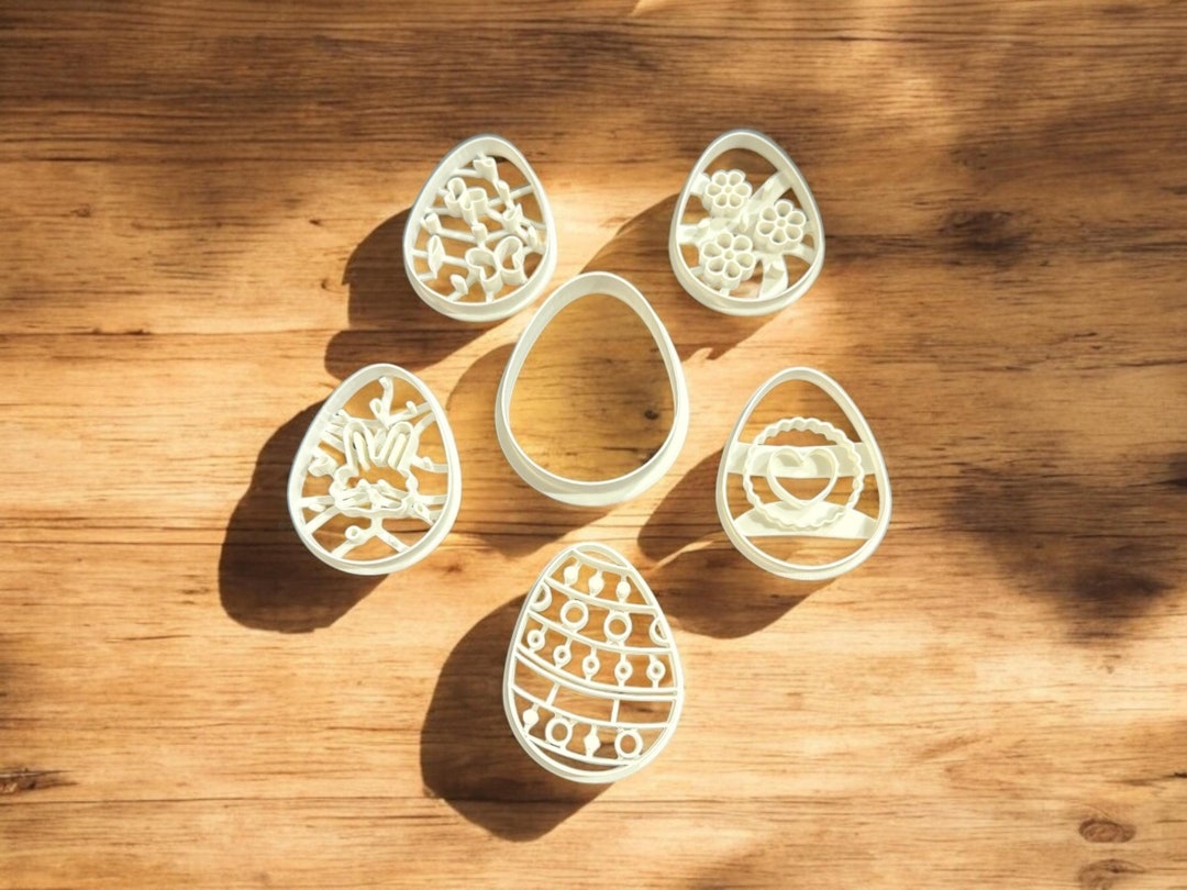 Egg Shape Cookie Cutter and Stamp Heart, Flower, Dots, Bunny, Butterfly ...