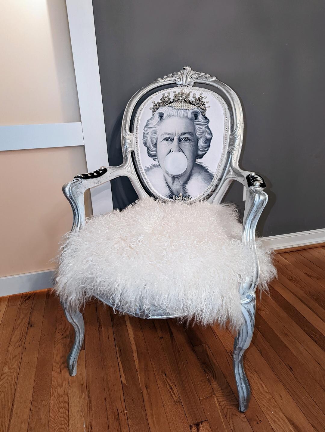 Refinished Victorian Chair: White Fur, Queen Elizabeth Art - Etsy