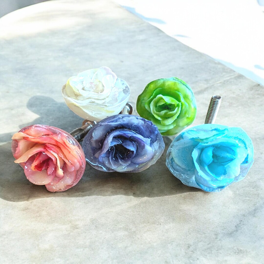 Handmade Flower Resin Drawer Knobs, Boho Drawer Pulls Drawer Pulls, Hand Painted Drawer Knobs ...