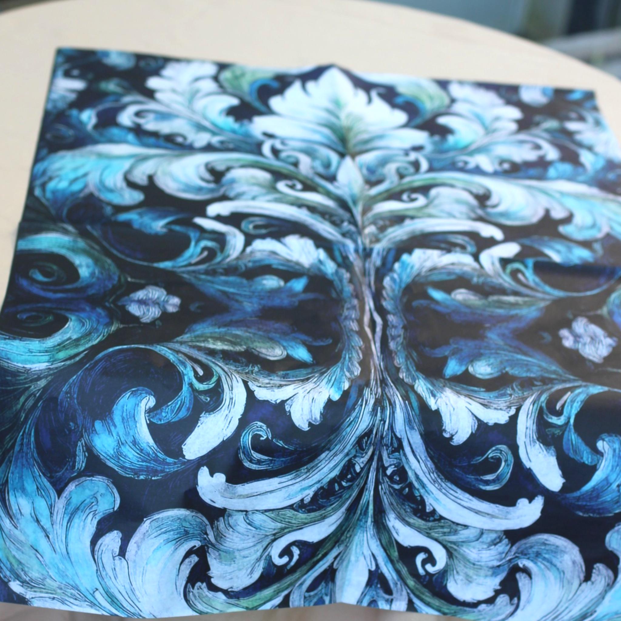 Damask Blue Decoupage Paper, Furniture Upcycling, DIY Decor (20”x30” - Etsy