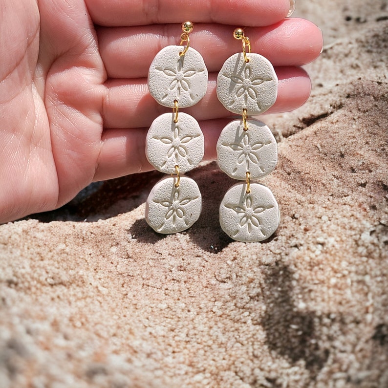 3 Tiered sand Dollar Clay Dangle Earrings Beach Clay - Etsy
