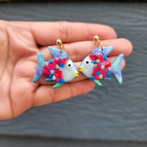 The Rainbow Fish Dangles | Book Inspired Earring | Clay Earrings | Teacher Appreciation Gift ...