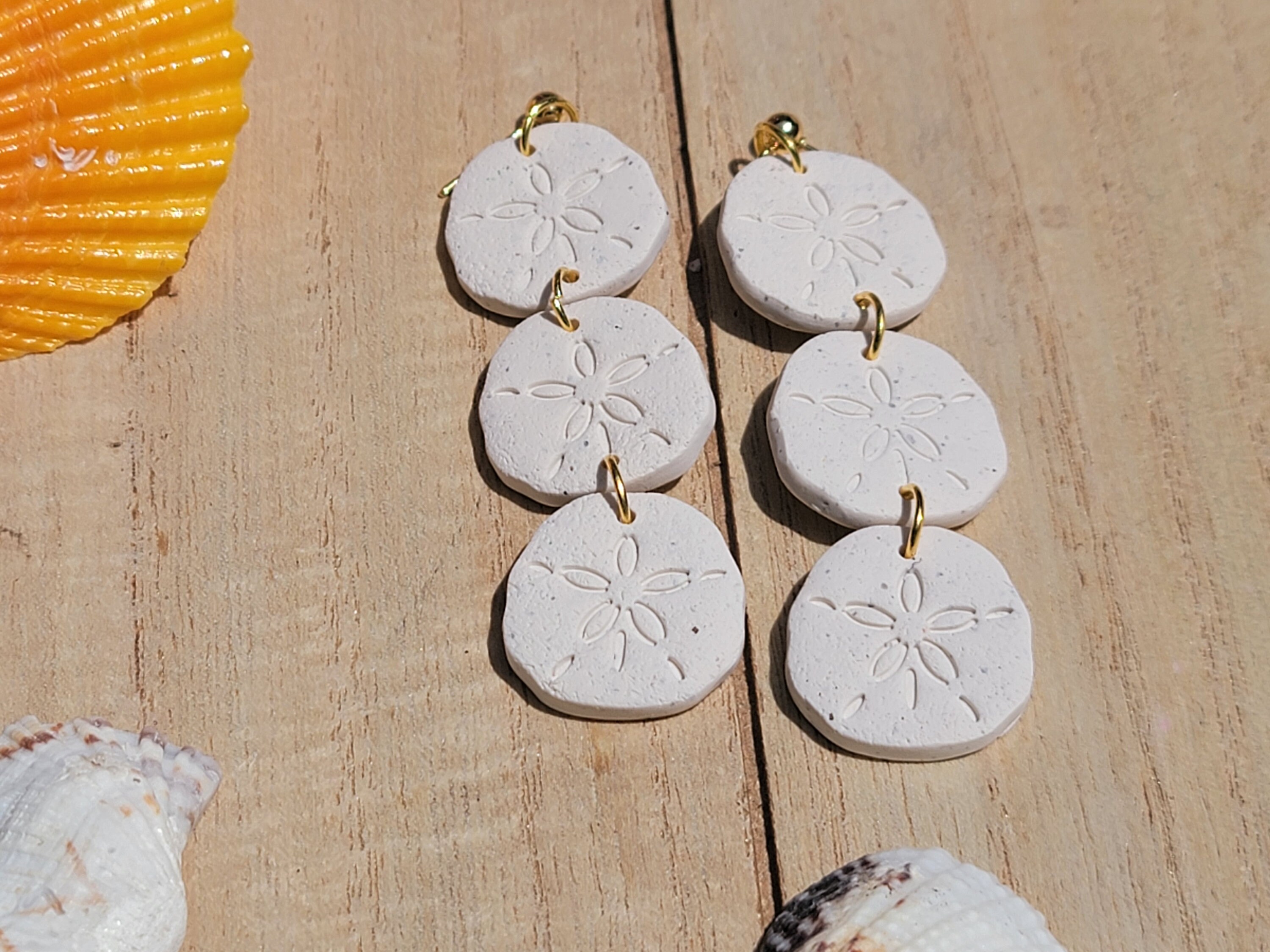 3 Tiered sand Dollar Clay Dangle Earrings Beach Clay - Etsy