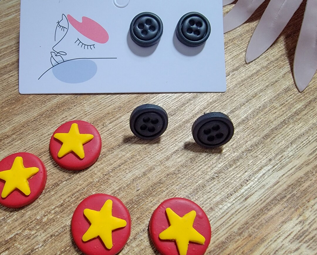 Handmade Polymer Clay Coraline Earrings With Black Button Studs - Etsy