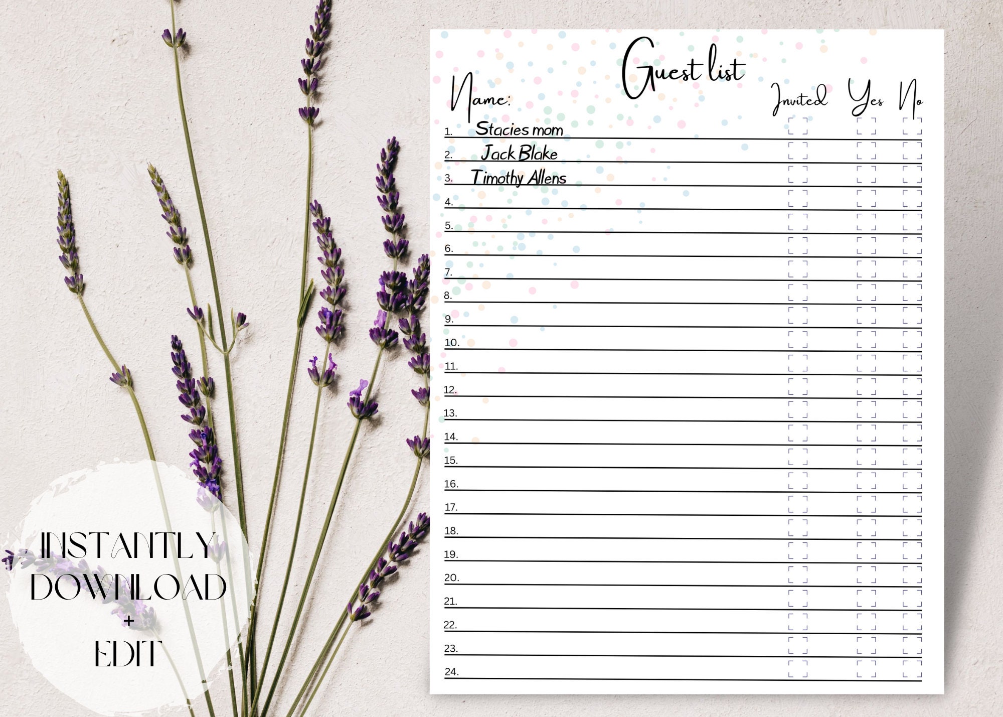 Guest List Tracker Rsvp List Birthday Party Guest List Party Guests ...