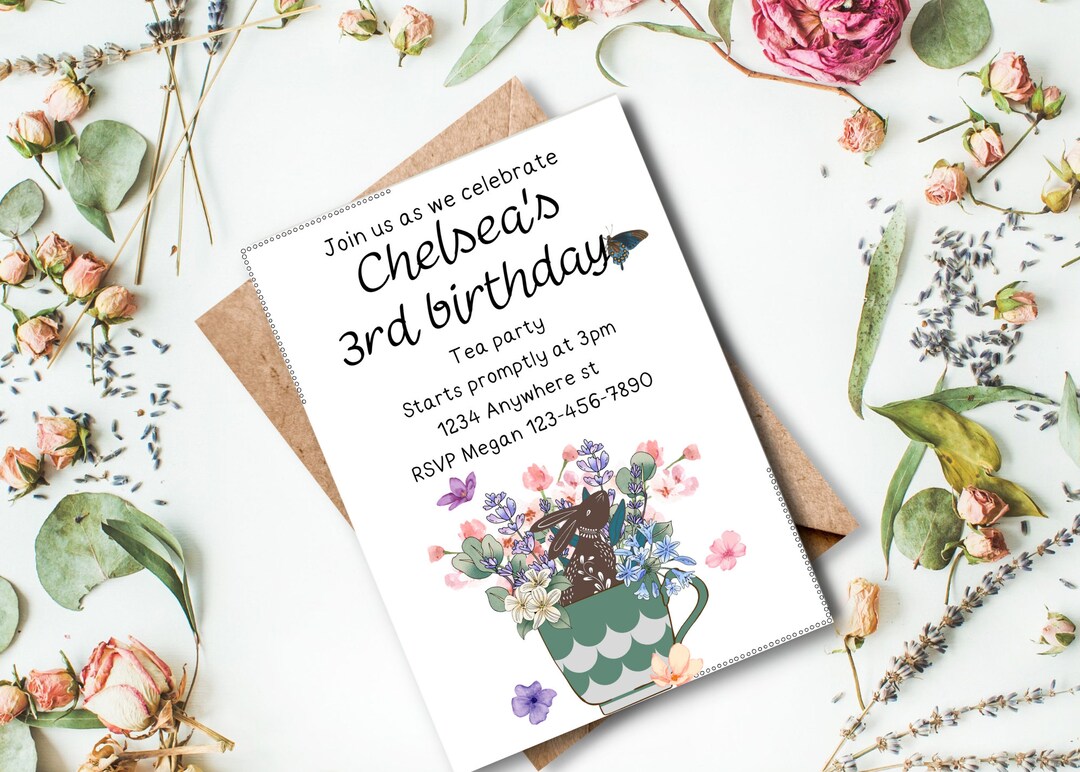 Tea Party Theme Birthday Invitation Instant Download Editable Canva ...