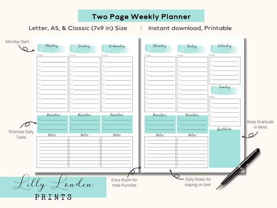 Weekly Two Page Planner Printable | Etsy