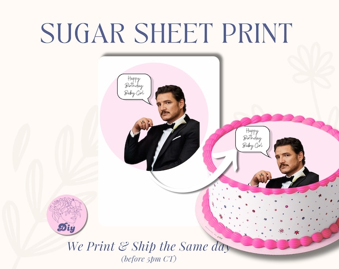 Pedro Pascal Sugar Sheet Print Edible Cake Topper Image Round Image ...